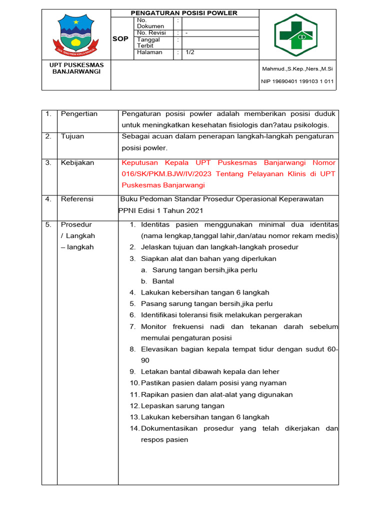 Pengaturan Posisi Powler Sop | PDF