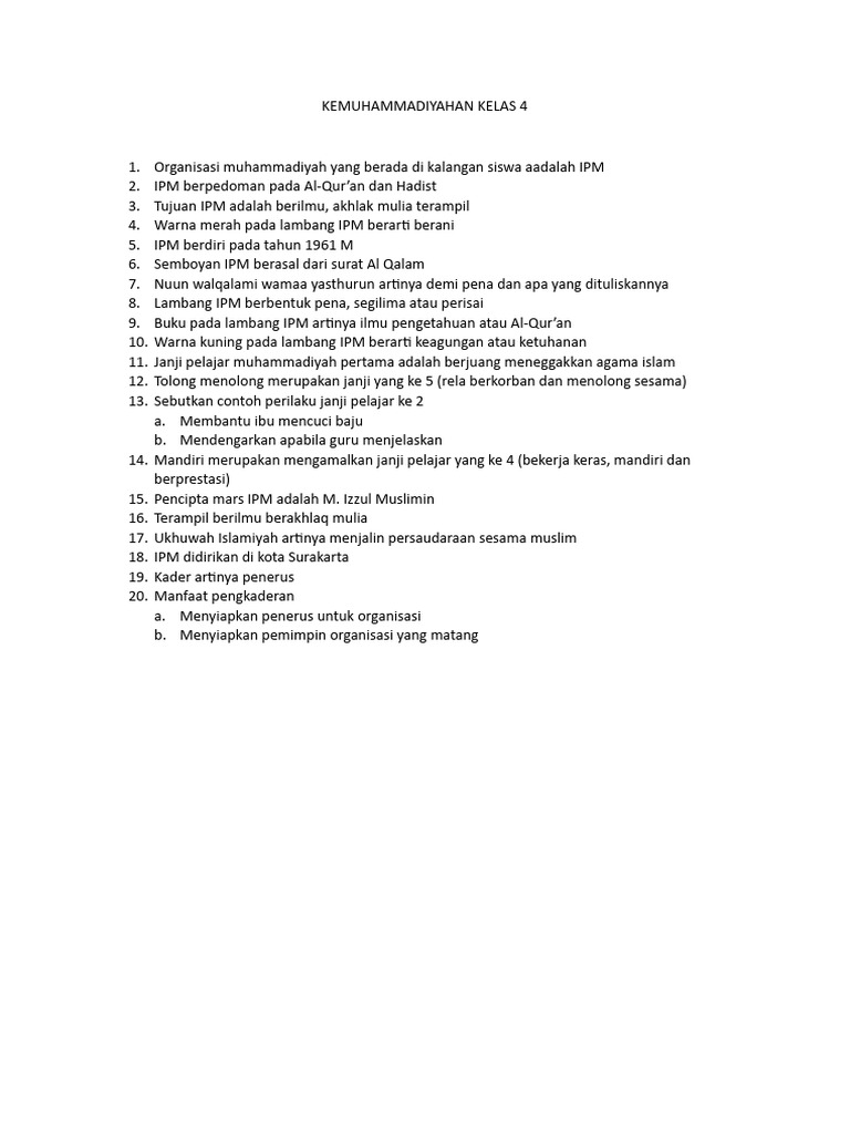 Kemuhammadiyahan Kelas 4 | PDF