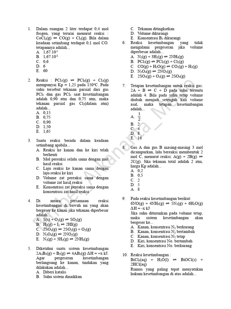 Latihan Kesetimbangan Kimia | PDF