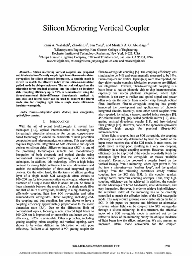 21 - 2009 - HONET - Silicon Microring Vertical Coupler | PDF | Optical Fiber | Waveguide
