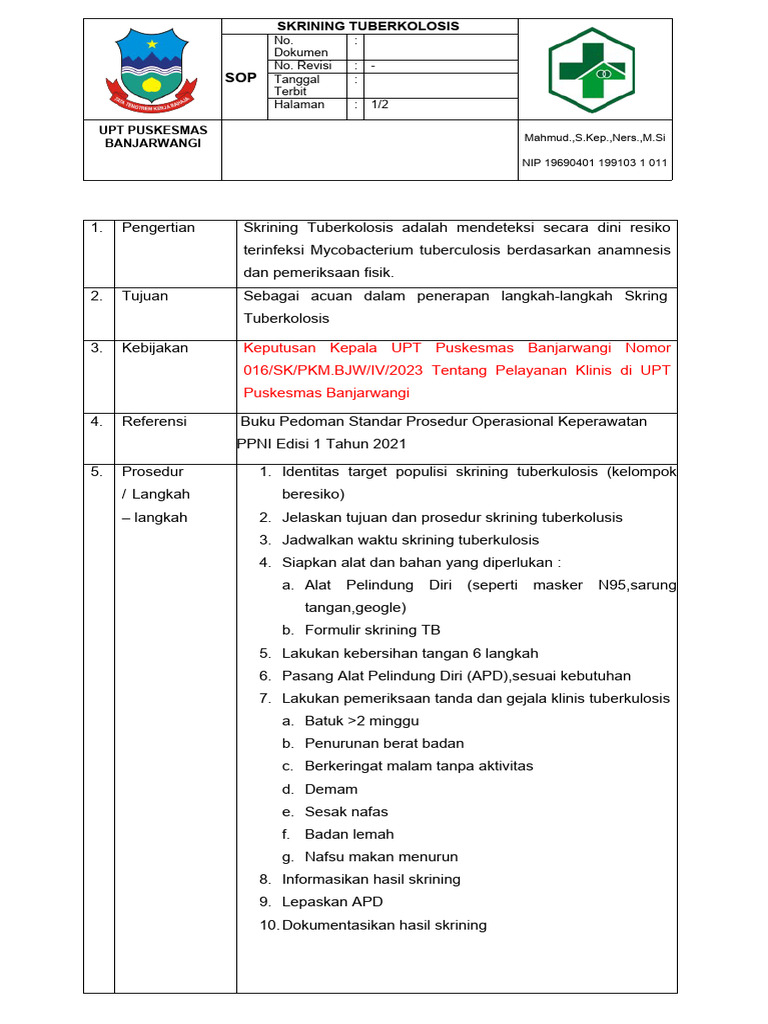 SOP Skrining Tuberkulosis | PDF