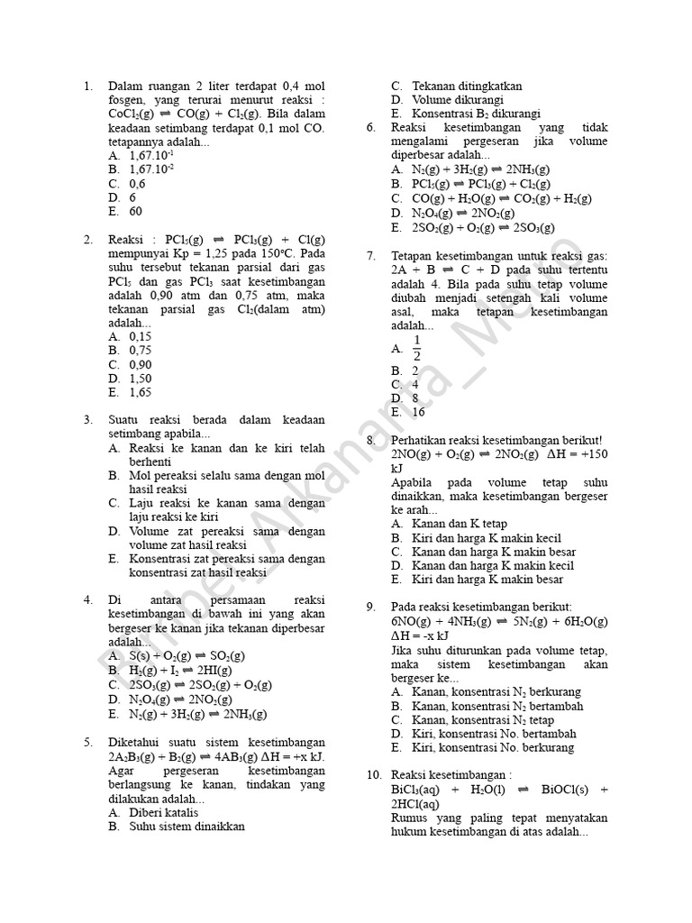 Soal Kesetimbangan Kimia | PDF
