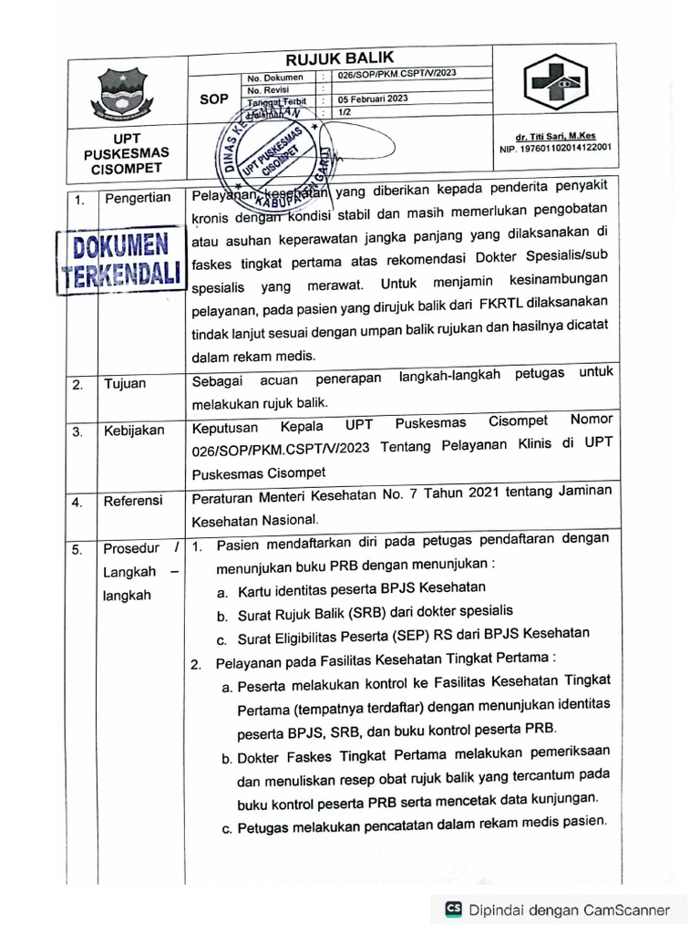 Sop Rujuk Balik | PDF