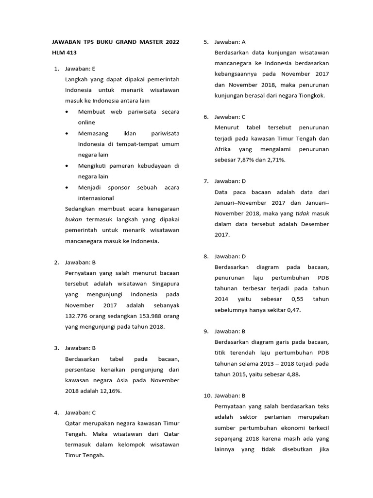 Jawaban TPS Buku Grand Master 2022 HLM 413 | PDF