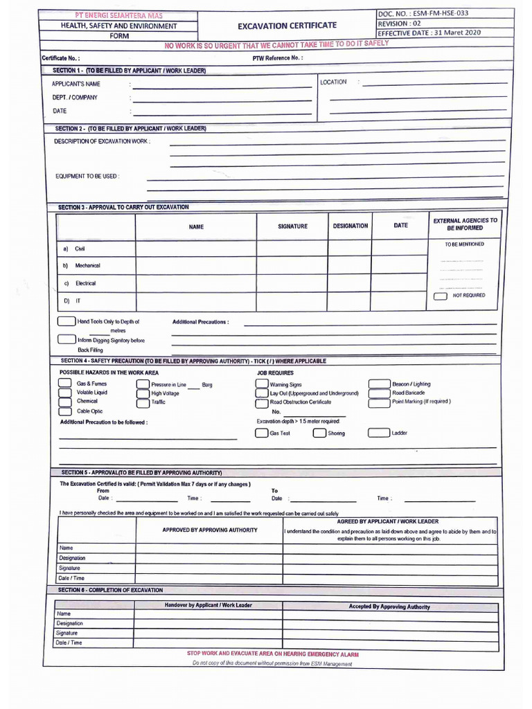 Excavation Certificate | PDF
