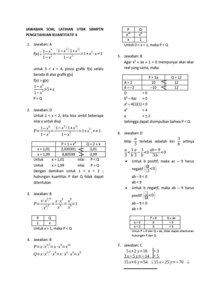 Jawaban Soal Latihan Utbk SBMPTN Pengetahuan Kuantitatif 4 | PDF