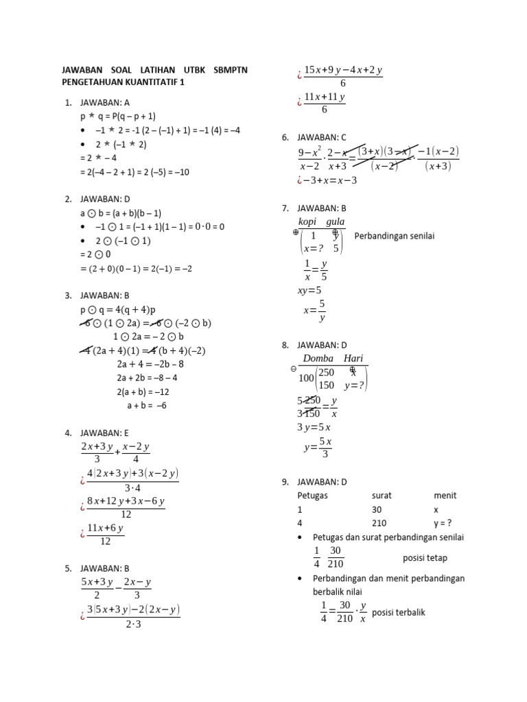 Jawaban Soal Latihan Utbk SBMPTN Pengetahuan Kuantitatif 1 | PDF