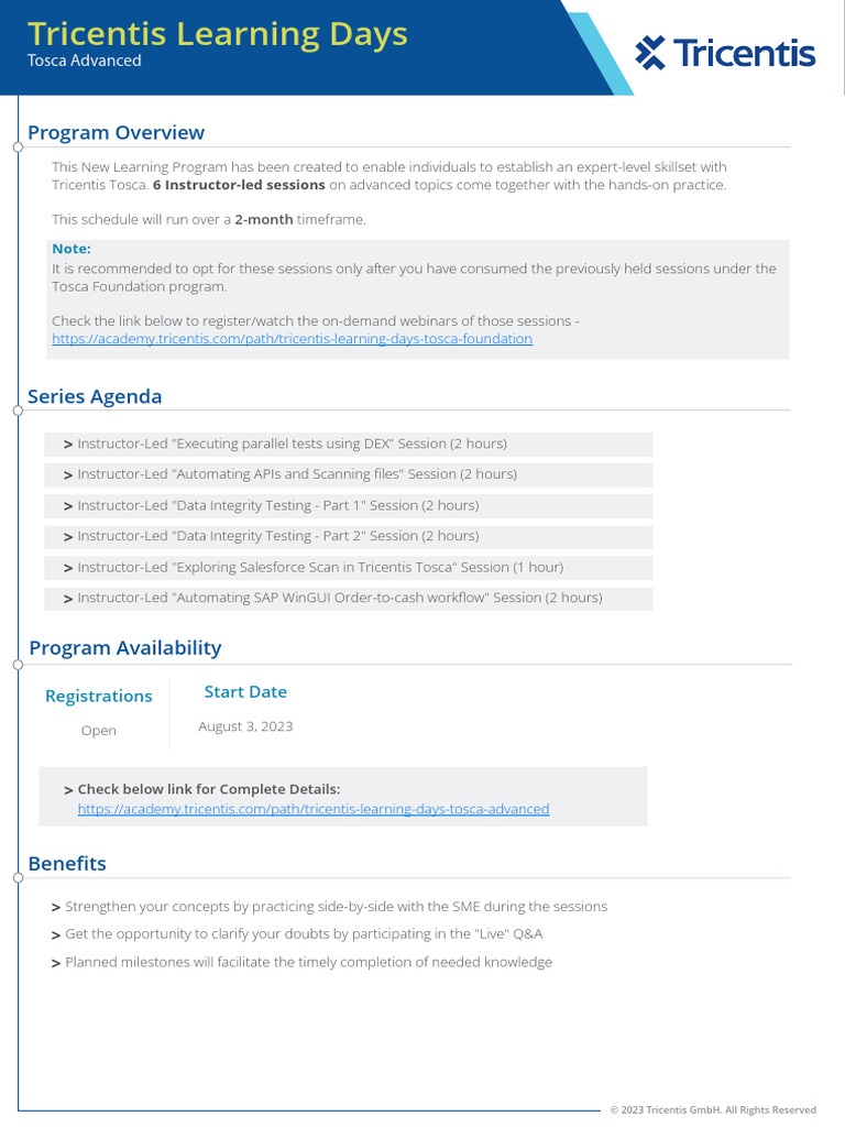 Tosca Advanced Training Series | PDF