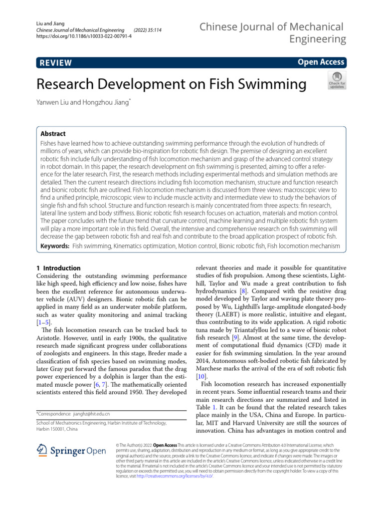 Research Development On Fish Swimming: Chinese Journal of Mechanical ...
