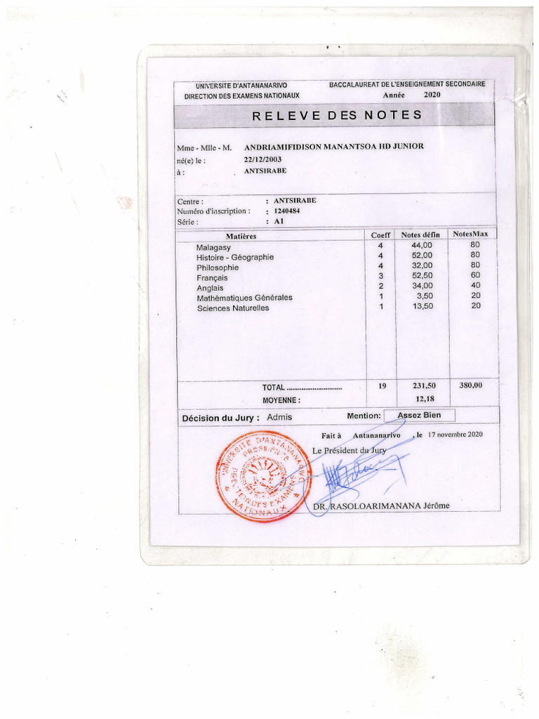 Releve de Note | PDF