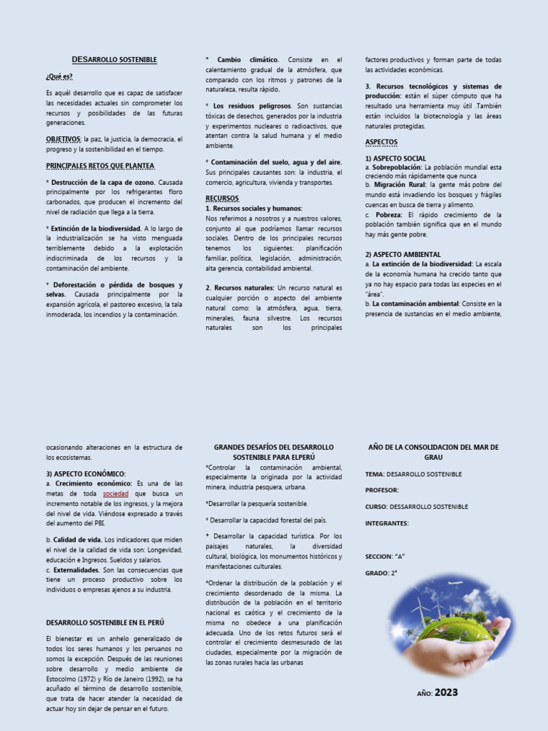 Triptico Desarrollo Sostenible | PDF | Sustentabilidad | Entorno natural Triptico Desarrollo Sostenible | PDF | Sustentabilidad | Entorno natural