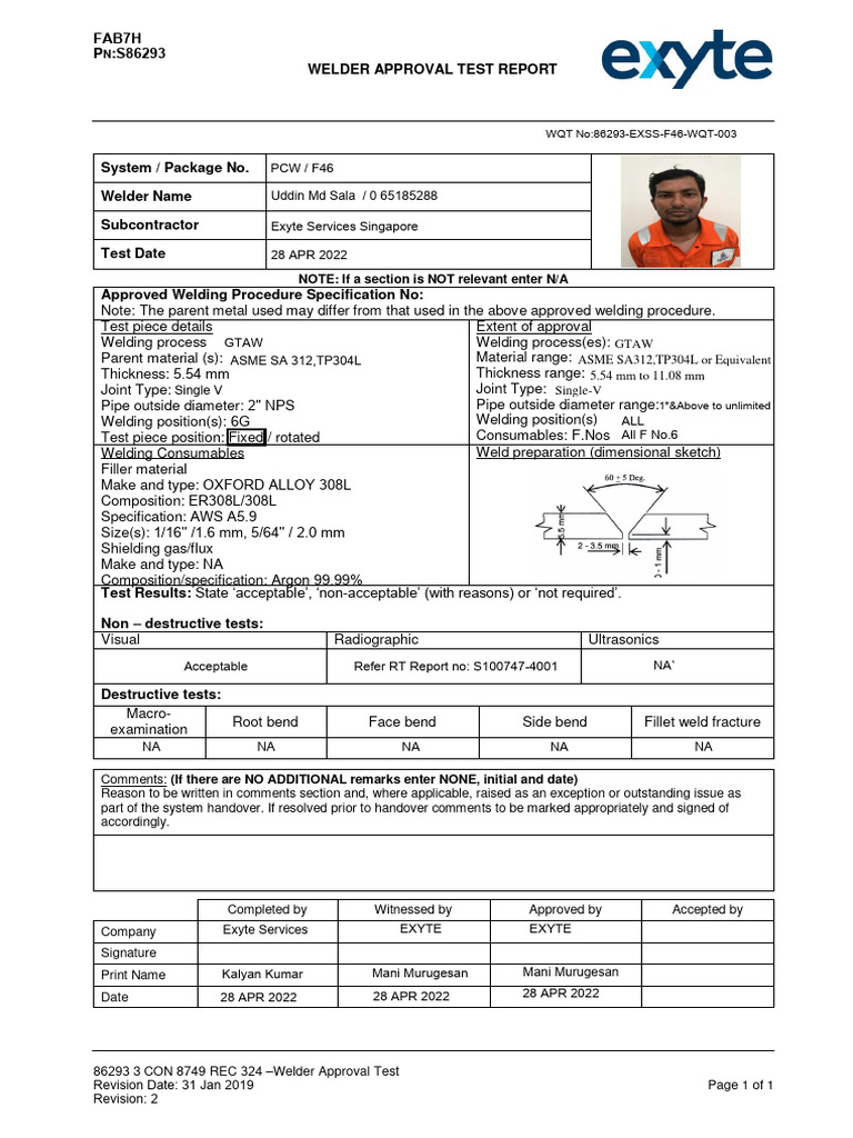 MECH-REC 324 - Welder-Approval-Test-Report 2inches Uddin MD Sala | PDF ...