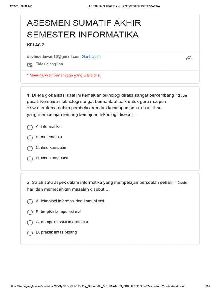 Asesmen Sumatif Akhir Semester Informatika | PDF | Komputer