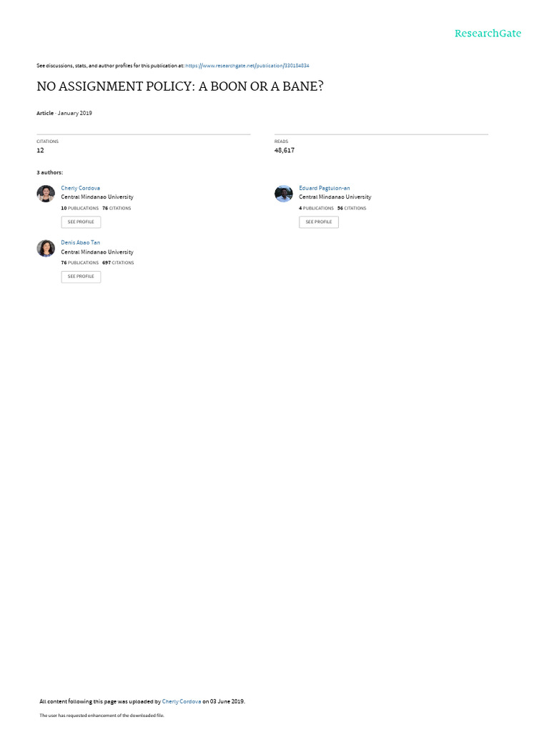 No Assignment Policy A Boo Nora Bane | PDF | Homework | Teachers