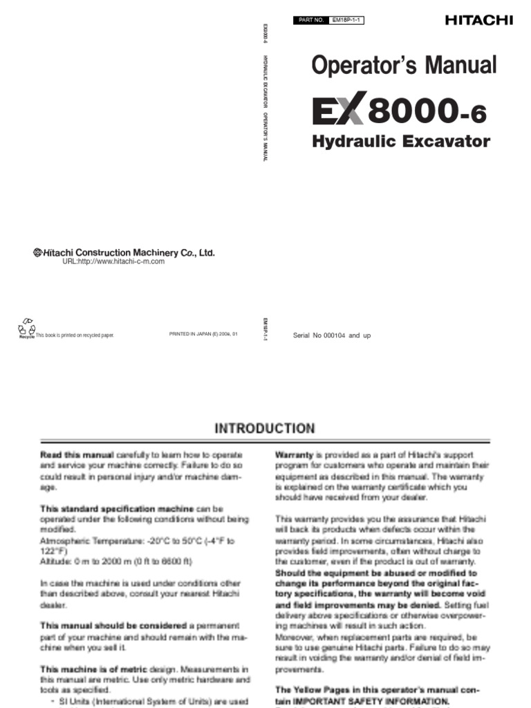 EX8000-6 EM18P-1-1 Operators | PDF | Switch | Personal Protective Equipment