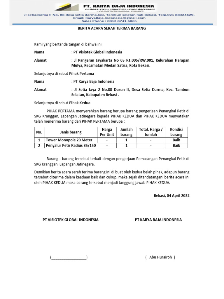 BAP Serah Terima Barang | PDF
