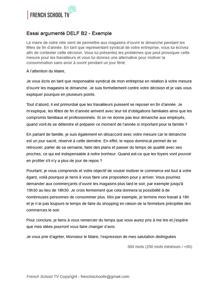 Essai Argumenté DELF B2 - Exemple | PDF