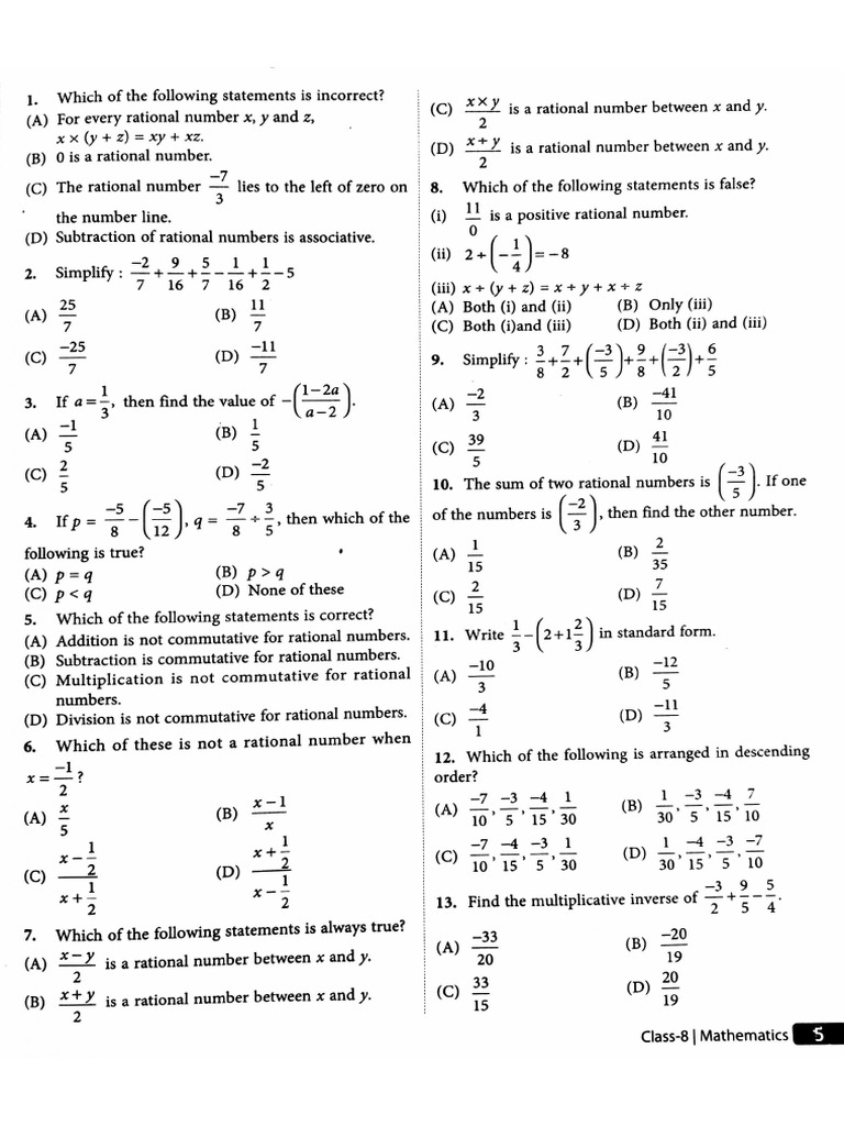 8th Ws1 Rational Numbers | PDF