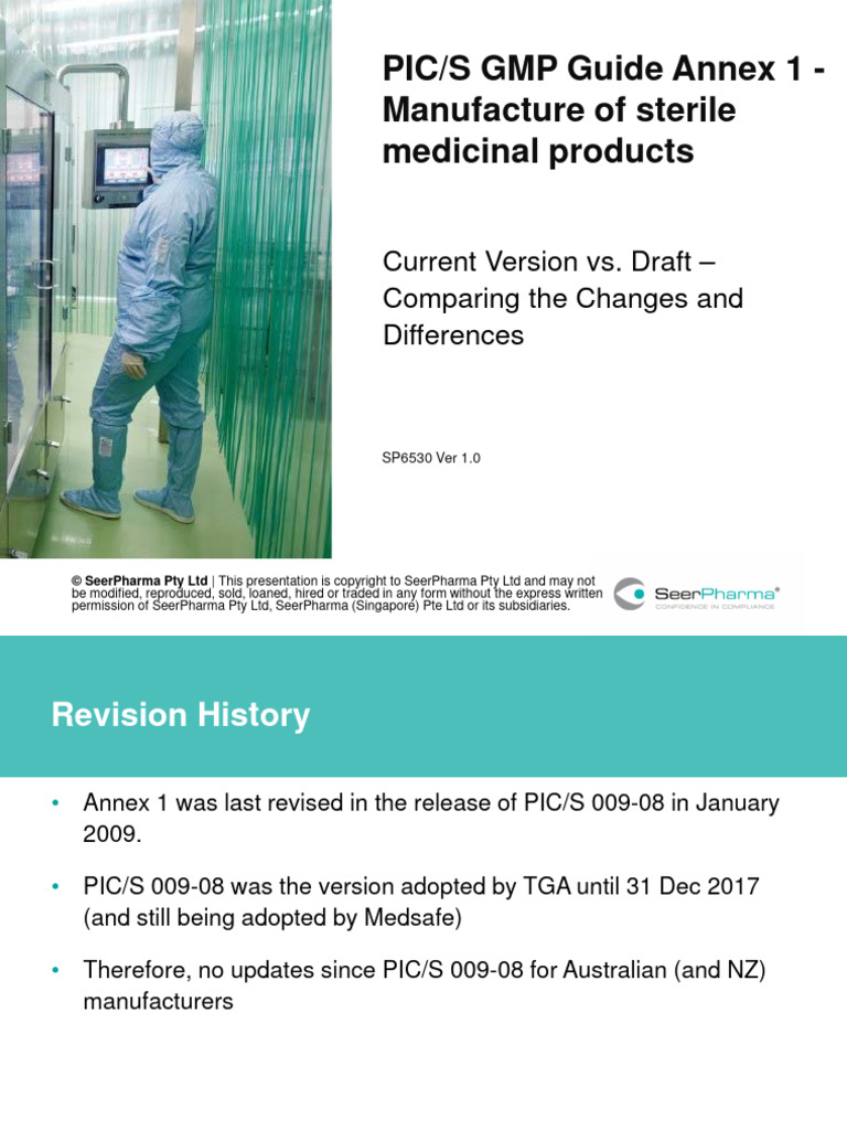 Pics GMP Guide To Annex 1 Manufacture of Sterile Medicinal Products ...