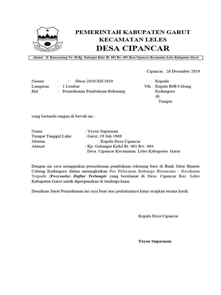 Contoh Surat Permohonan Pembukaan Rek | PDF