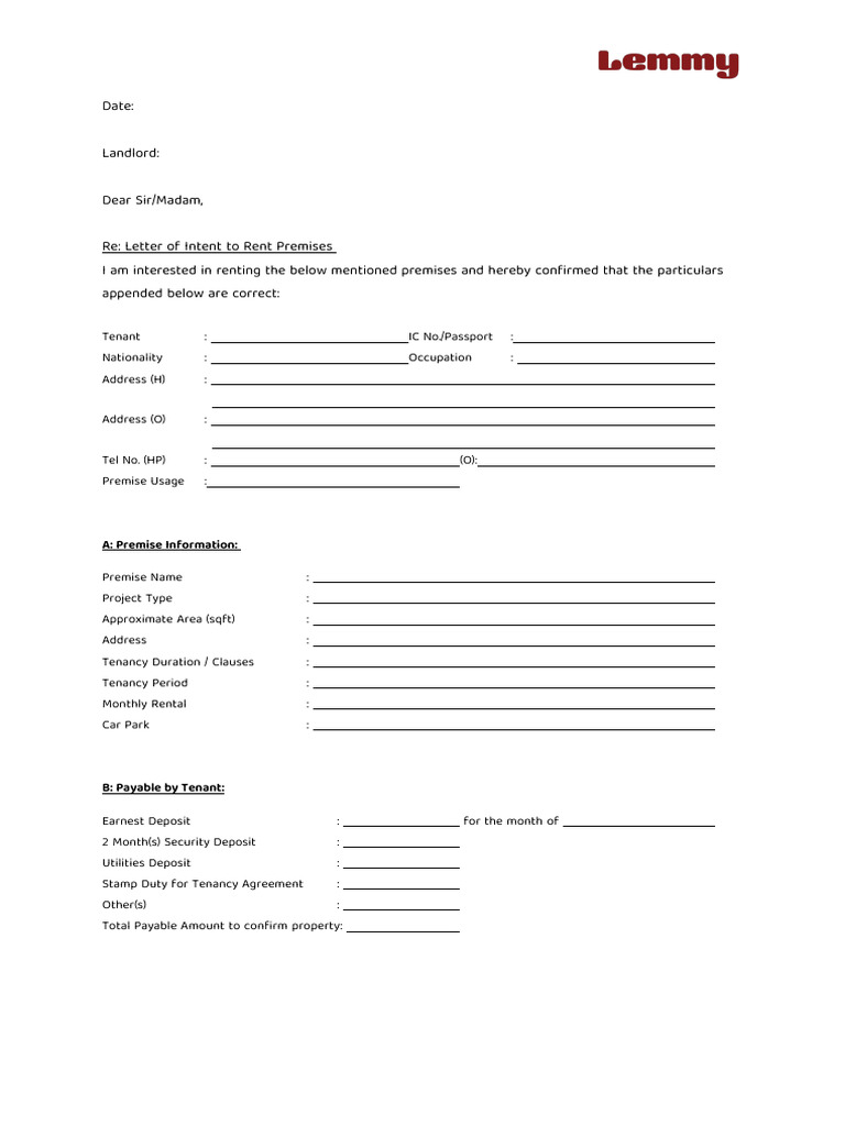 Letter of Offer (Tenant) | PDF | Leasehold Estate | Lease
