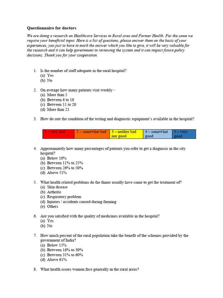 Questionnaire For Doctors | PDF | Medical Diagnosis | Hospital
