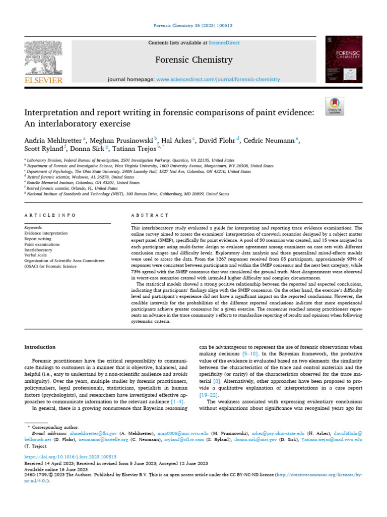 Interpretation and Report Writing in Forensic Comparisons of Paint ...