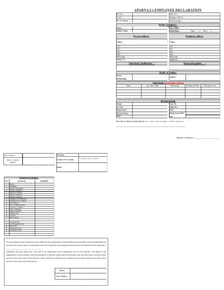 Aparnaa Employee Declaration - File | PDF | Government