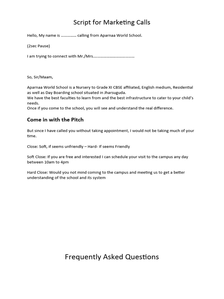 Script For Marketing Calls | PDF | Educational Institutions | Schools