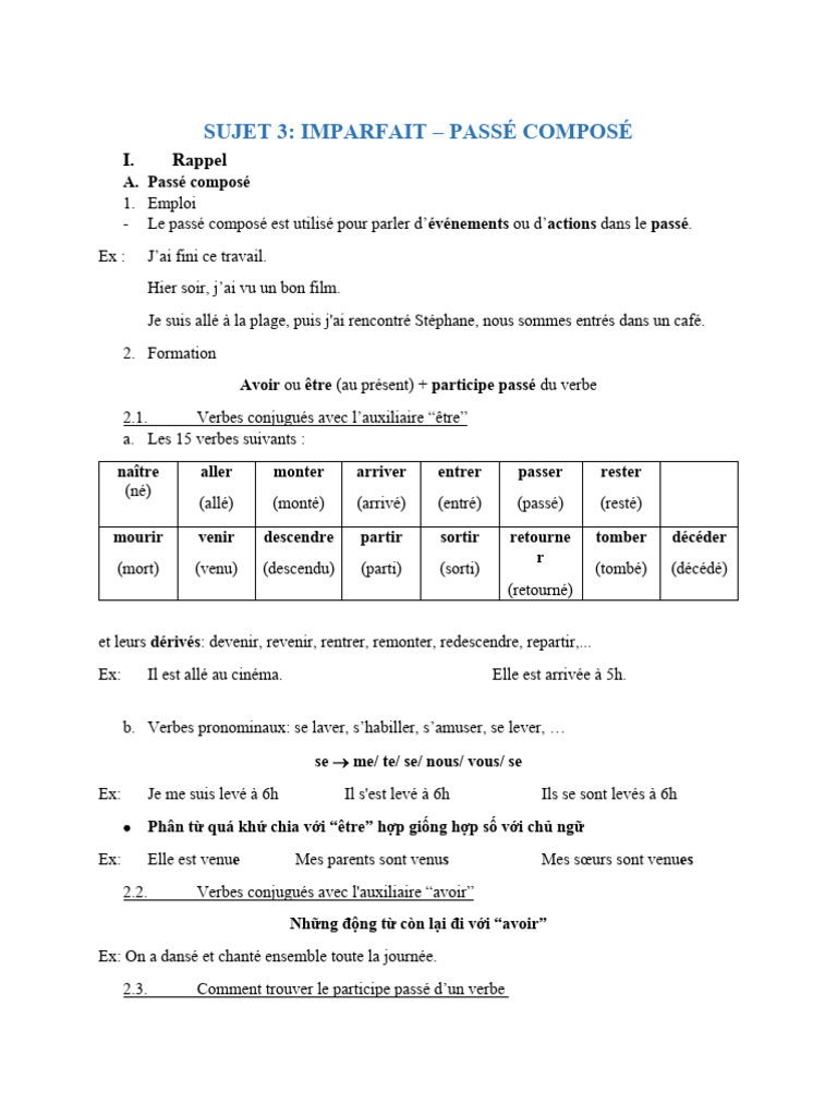 Imparfait et Passé Composé en Français | PDF | Verbe | Mécanique du langage
