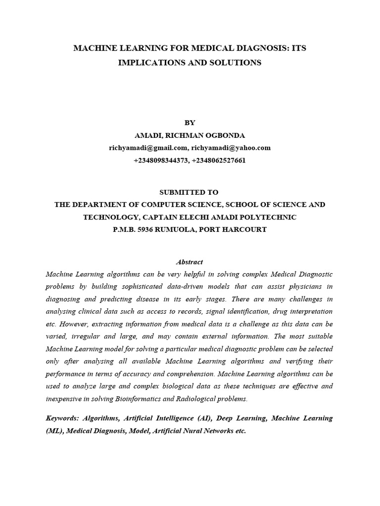 Machine Learning For Medical Diagnosis - Its Implications and Solutions ...