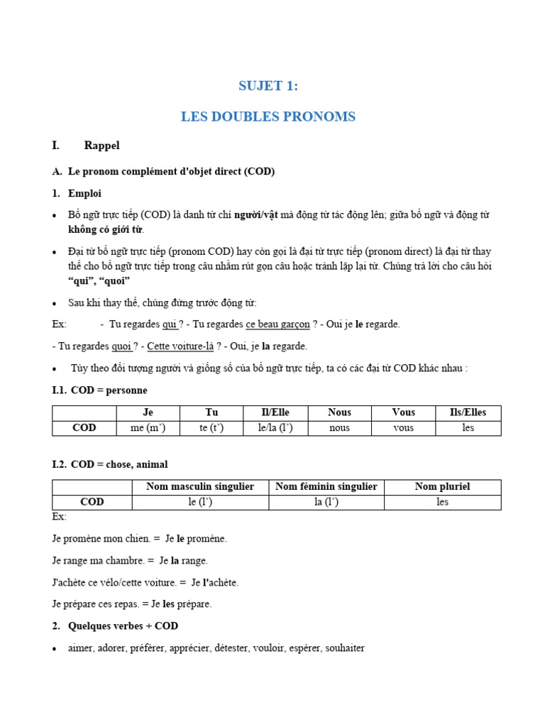 Sujet 1 - Les Doubles Pronoms - Đ Thùy Trang-B2 K05 | PDF