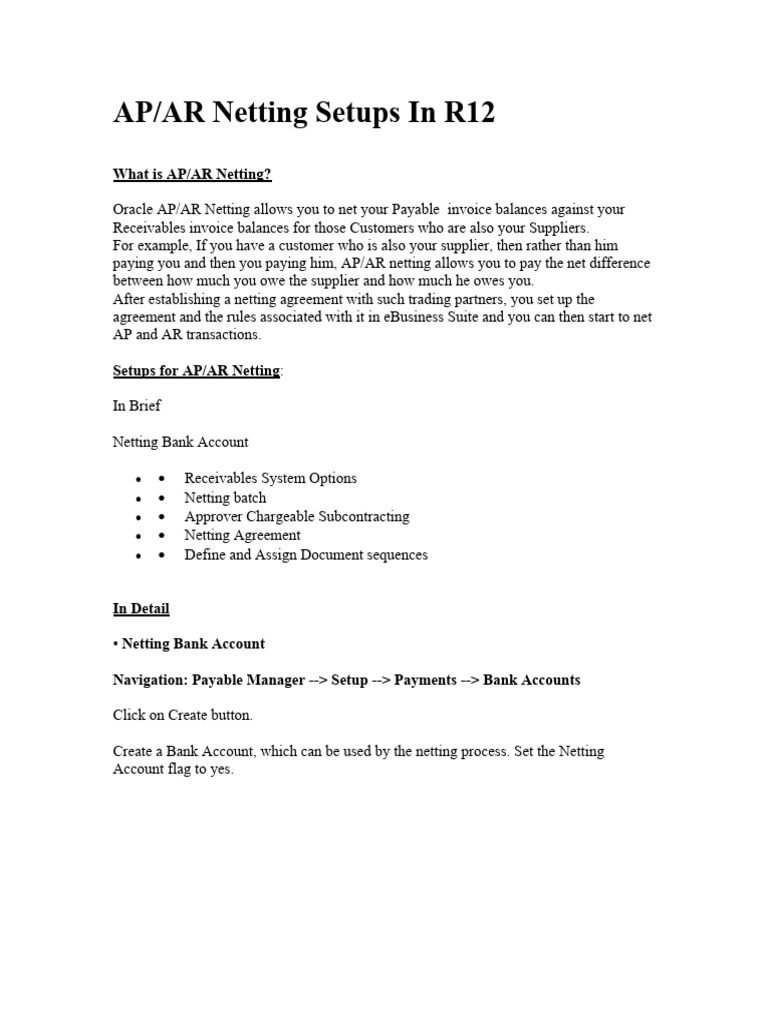 APAR Netting Setups in R12 | PDF | Accounts Payable | Invoice