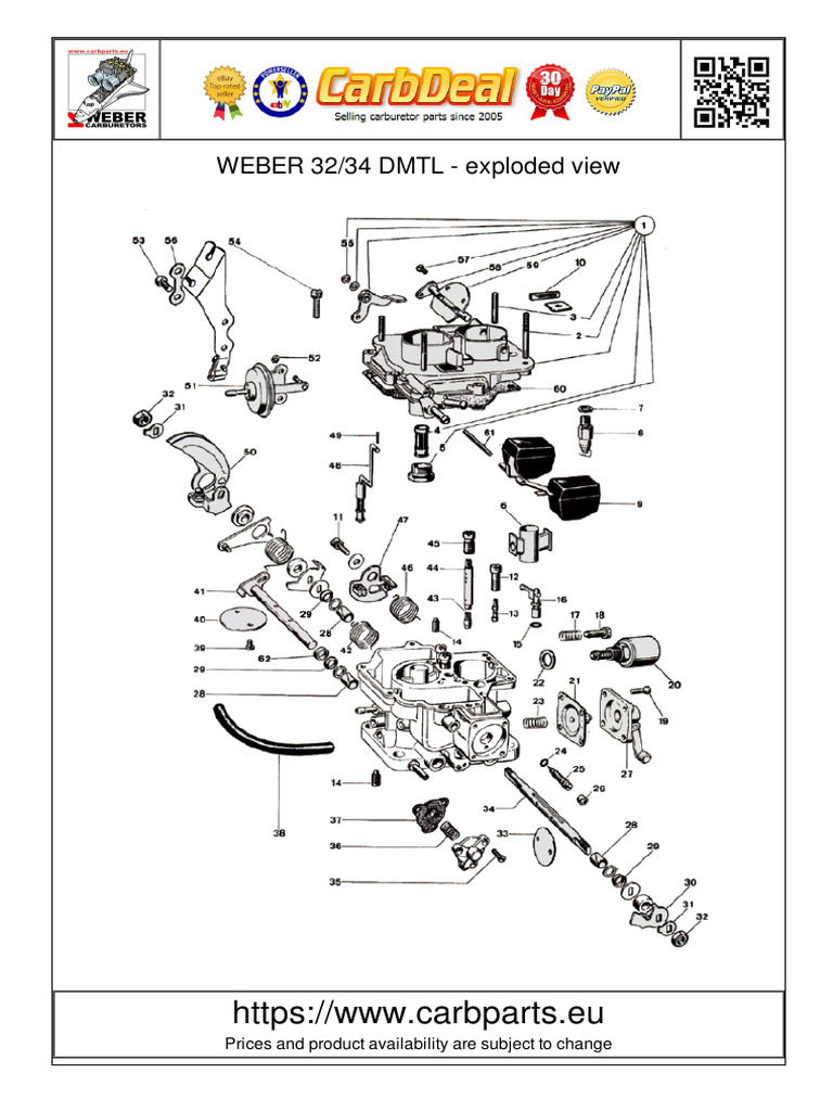 Weber 32/34 DMTL Parts Diagram | PDF | Equipment | Mechanical Engineering
