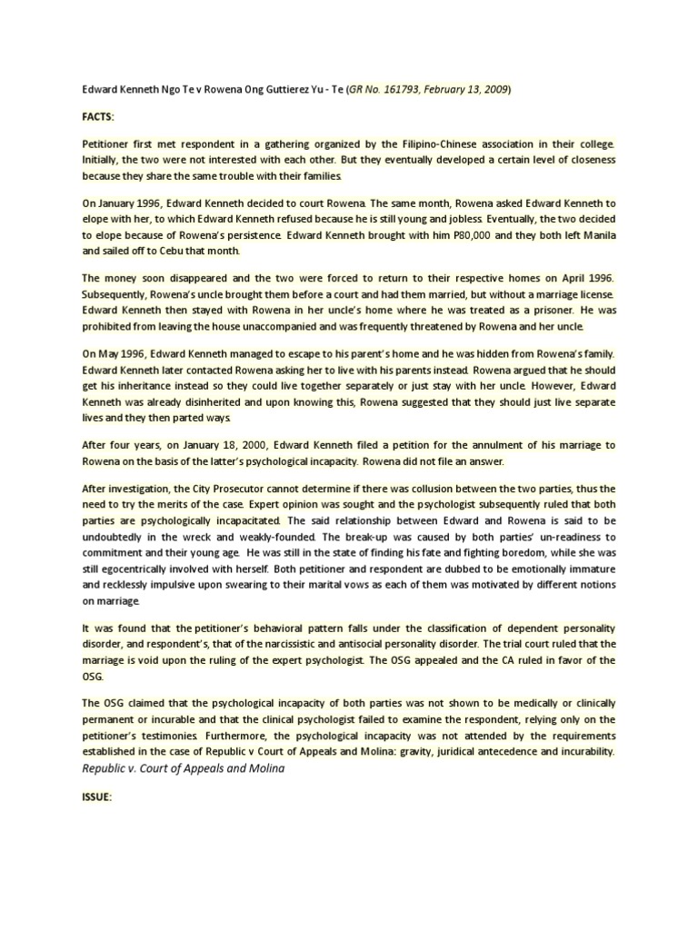 Edward Kenneth Ngo Te V Rowena Ong Guttierez Yu | PDF | Personality ...