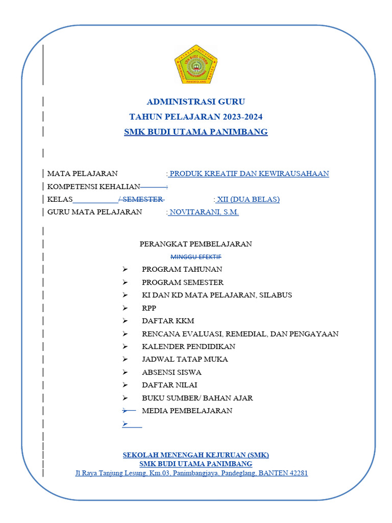 Cover Administrasi Guru | PDF