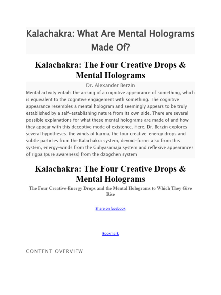 Kalachakra The Four Creative Drops & Mental Holograms Dr. Alexander ...