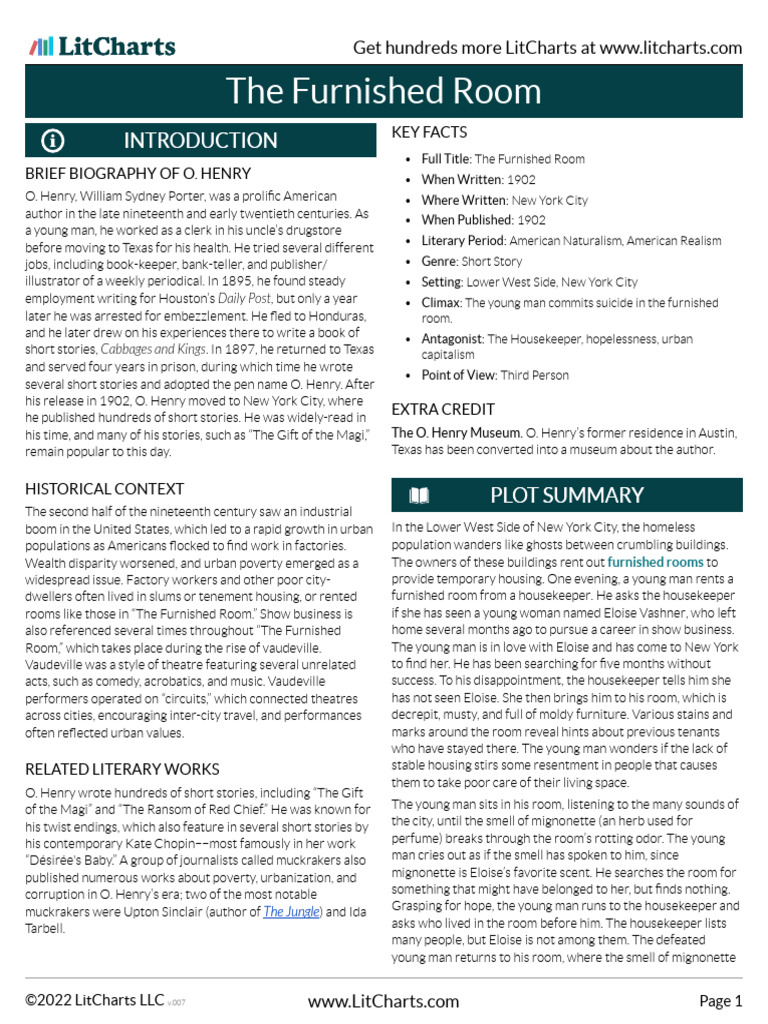 The Furnished Room LitChart | PDF | O. Henry | Homelessness