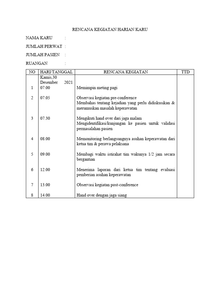 Rencana Kegiatan Harian Karu | PDF