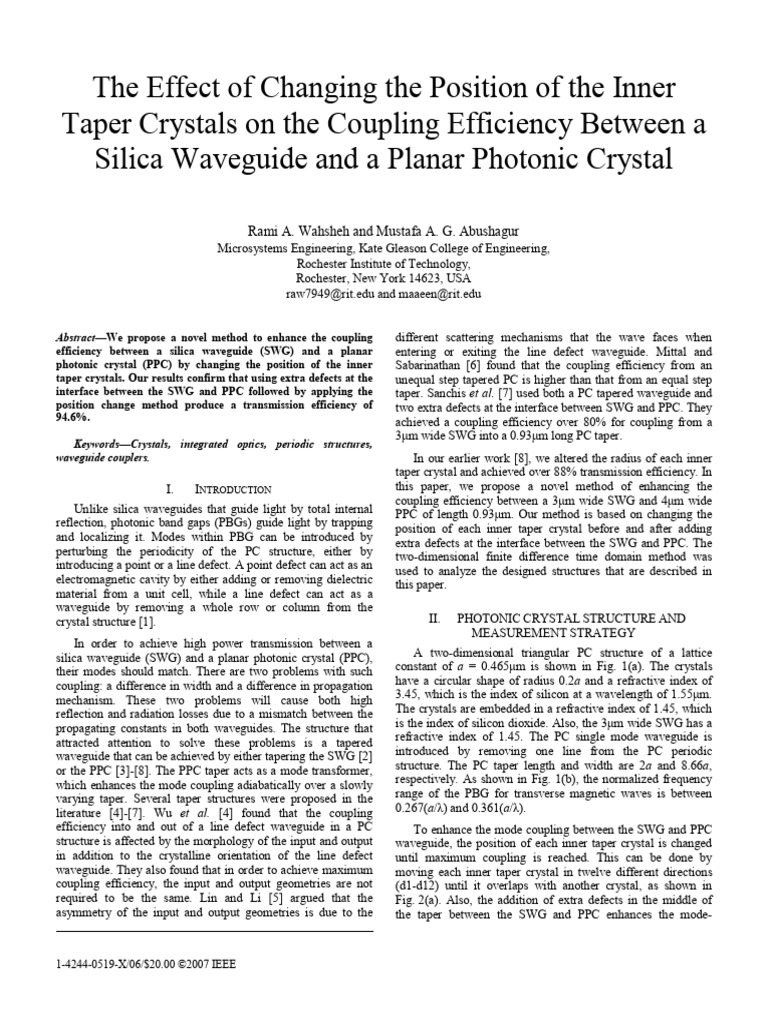 The Effect of Changing The Position of The Inner Taper Crystals On The ...