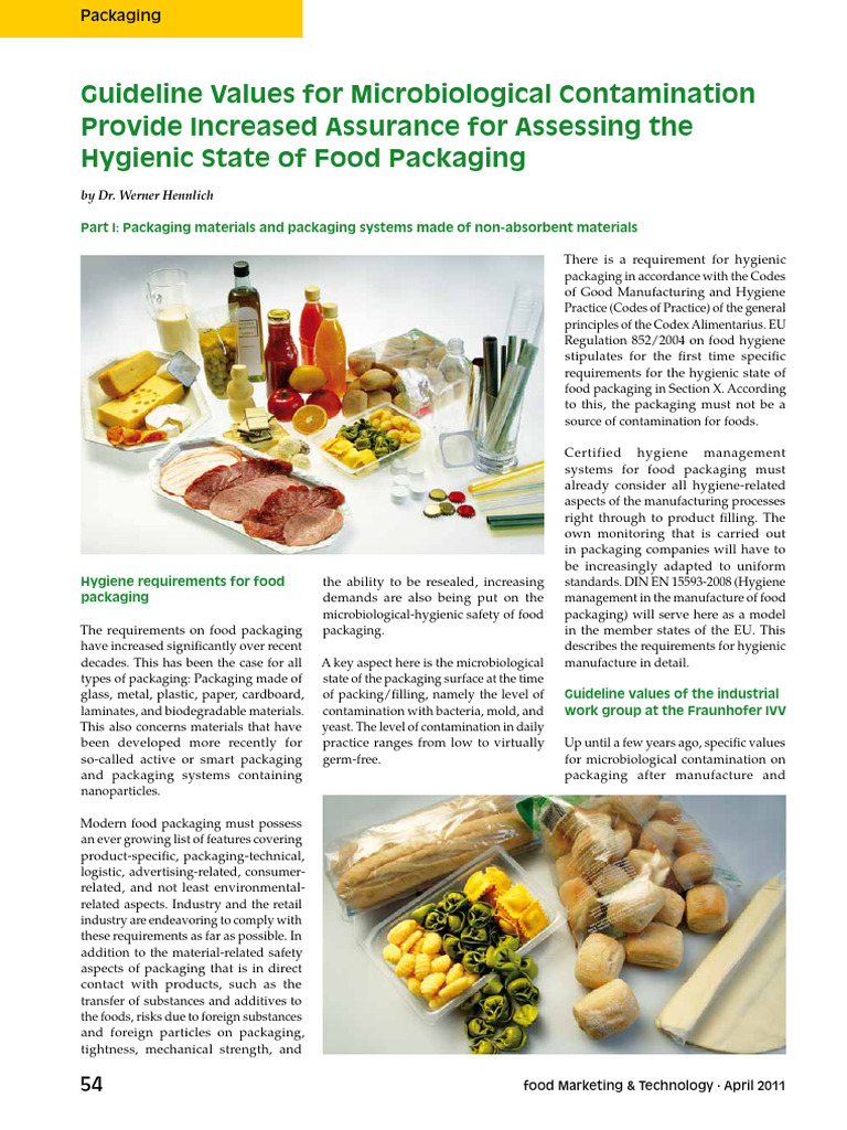 Some Guideline Micro - Values For Hygienic Food Packaging | PDF ...