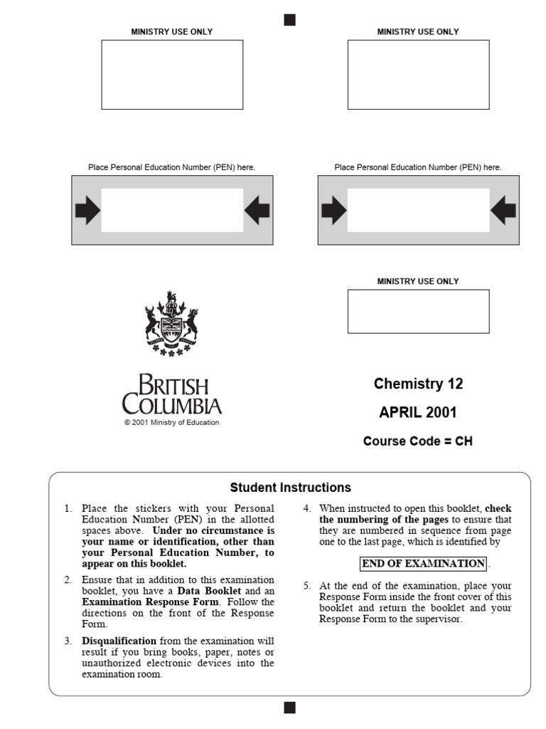 Chemistry 12 APRIL 2001: Course Code CH | PDF | Chemical Equilibrium ... Chemistry 12 APRIL 2001: Course Code CH | PDF | Chemical Equilibrium ...
