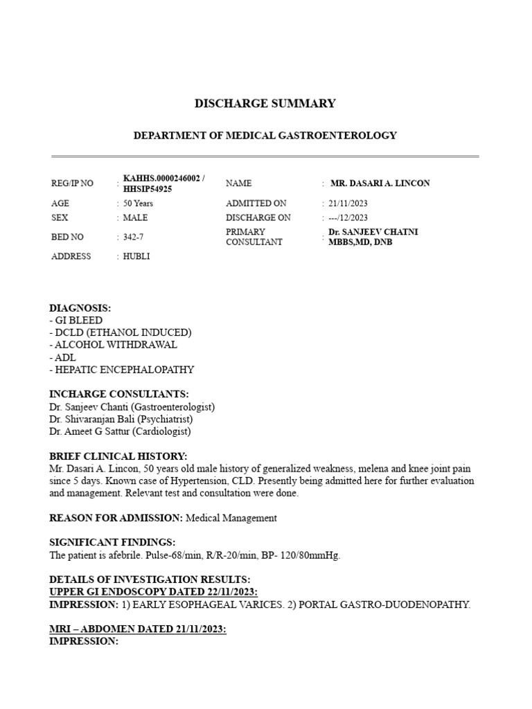 Mr. Dasari A. Lincon | PDF | Gastroenterology | Health Care Mr. Dasari A. Lincon | PDF | Gastroenterology | Health Care
