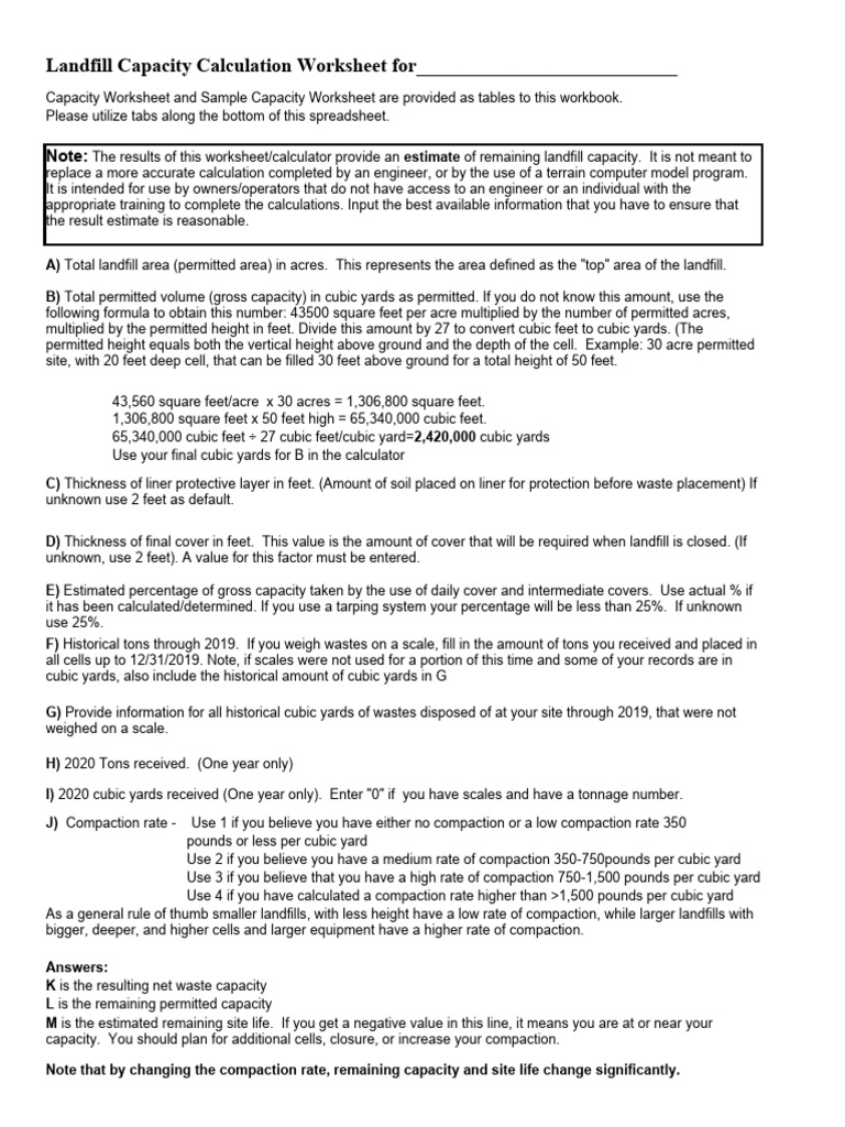 Landfill Capacity Calculation Guide | PDF | Tonnage | Landfill