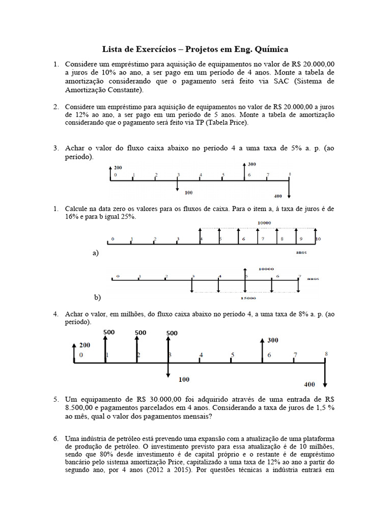 Lista de Exercícios Projetos | PDF | Juros | Fluxo de caixa