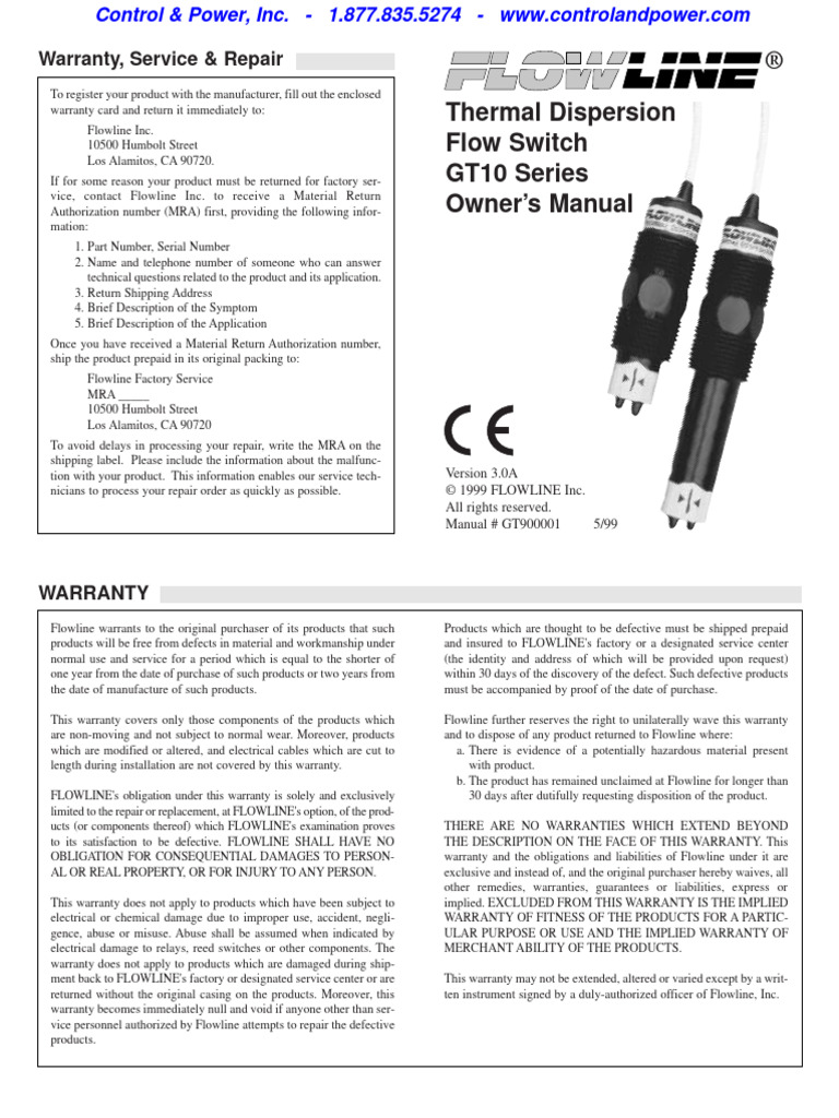 GT10 Thermal Dispersion Flow Switch Manual | PDF | Switch | Relay GT10 Thermal Dispersion Flow Switch Manual | PDF | Switch | Relay