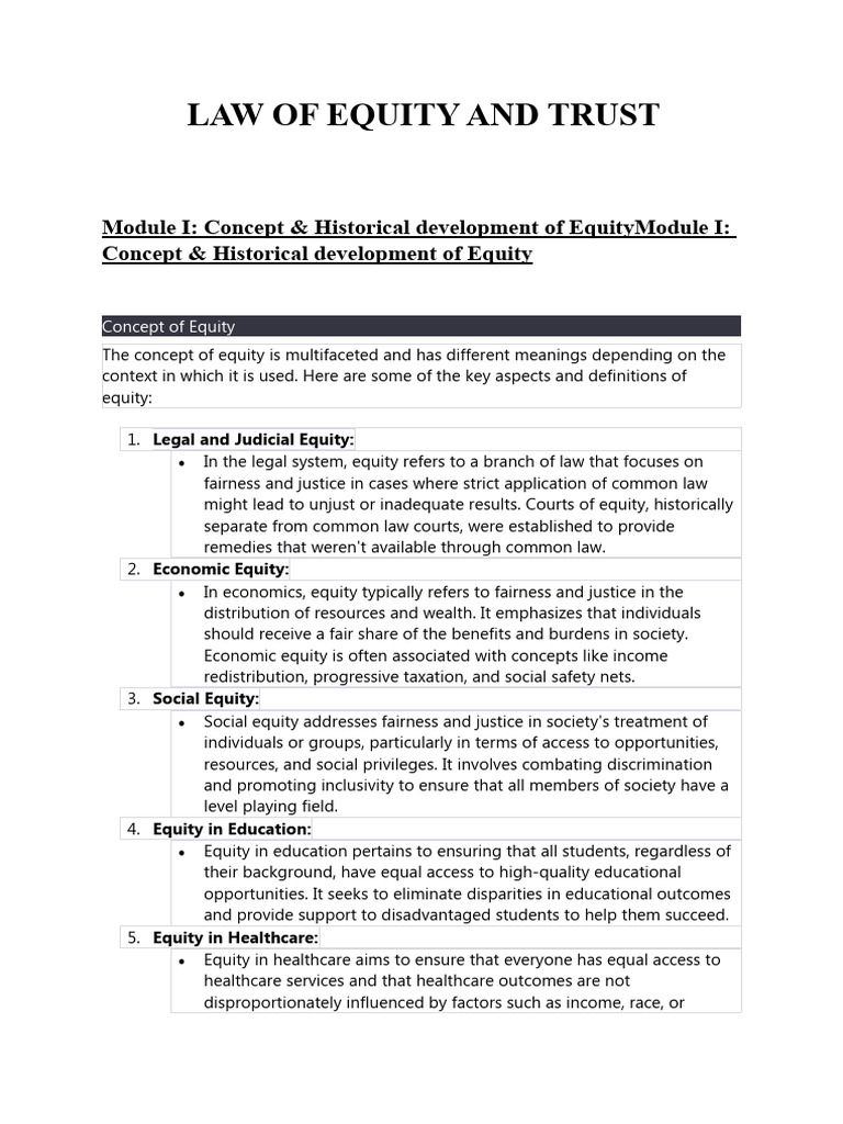 Law of Equity and Trust Notes | PDF | Trust Law | Equity (Law)