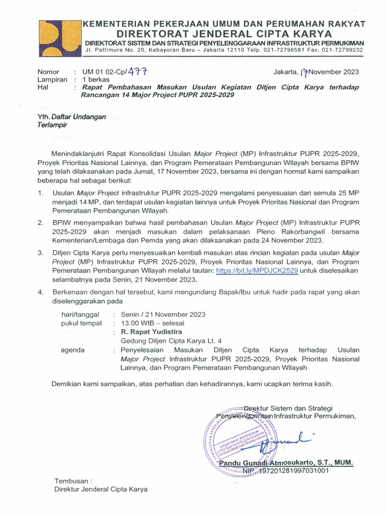 Rapat Usulan Major Project PUPR 2025-2029 | PDF