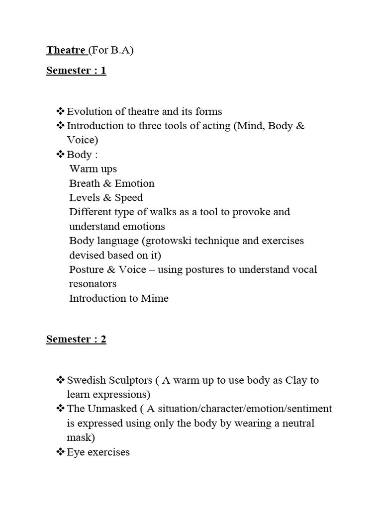 Theatre Syllabus For BA | PDF