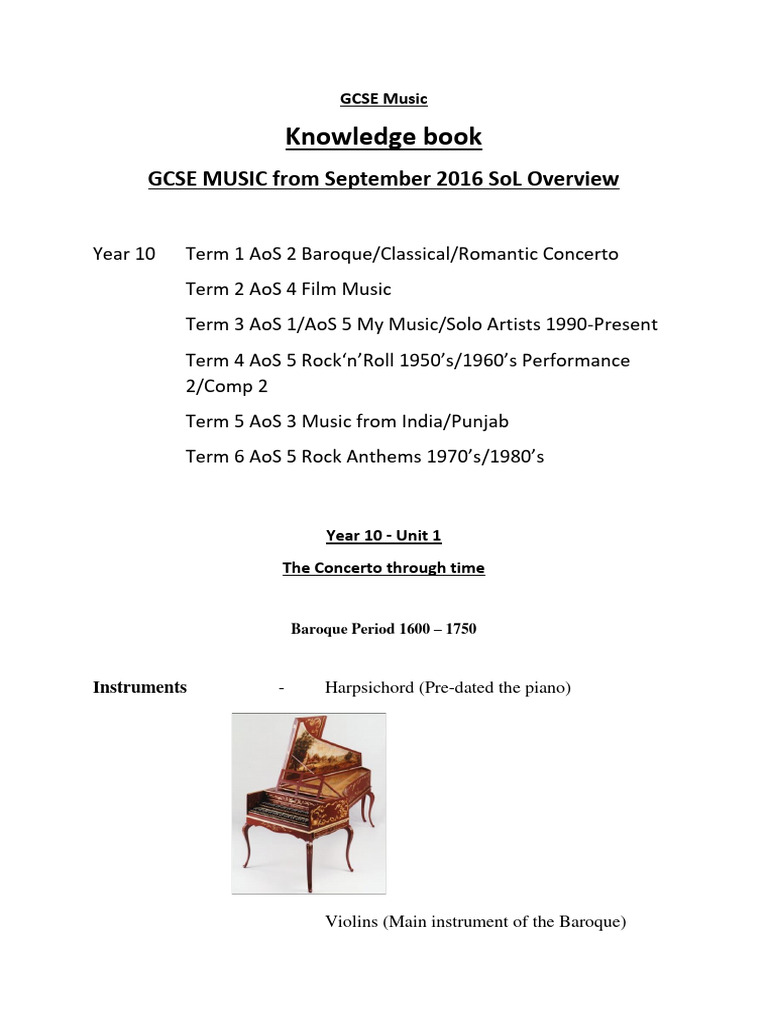 Music GCSE Knowledge Book | PDF | Classical Period (Music) | Baroque Music